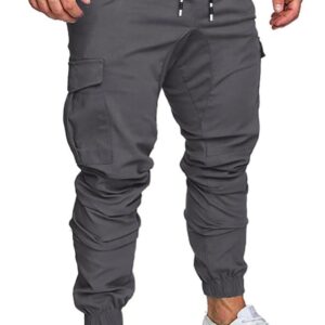 GM MGBOYGYM Mens Fashion Joggers Sports Pants - Cotton Cargo Pants Sweatpants Trousers Mens Long Pants Dark Grey-S