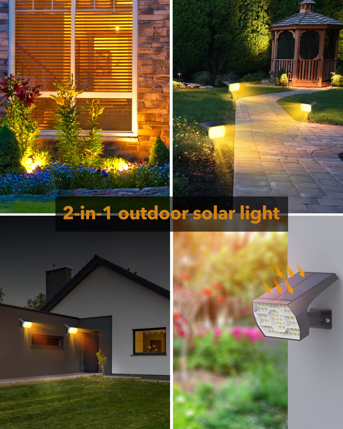 Kaxiida Solar Lights Outdoor Waterproof, IP68 Adjustable SpotLights Wall Lights in One, 56LEDs Solar SpotLights, for Garden Pool Courtyard Driveway-Warm White