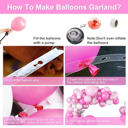 GRESAHOM Pink Balloon Garland Arch Kit - 5 12 18 Inch Balloons Different Sizes DIY Decoration Set Perfect for Birthday Wedding and Events