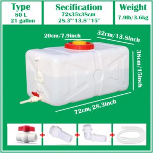 20 Gallon Water Storage Containers for Camping, 80L Large Capacity Water Tank with Spigot, Portable Emergency Water Storage for Household Water Outdoor Camping, RV, Self-Driving Tour