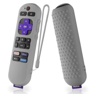 silicone case for roku express 4k+ voice remote rca1r, roku voice remote cover rc-gz1 roku streaming stick 4k silicone sleeve with lanyard(gray)