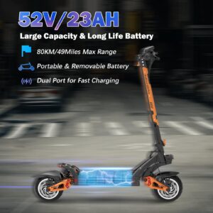 KuKirin G3Pro Electric Scooter Adults, 2400W Dual Motor, 52V/23AH Portable High Capacity Battery, Up to 49Miles Range & 40MPH Max Speed, 10" Off Road Tires, Foldable Electric Scooter