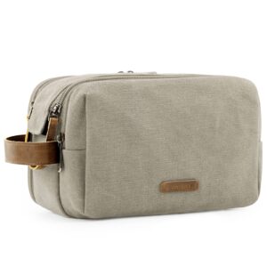 bagsmart toiletry bag for men, canvas travel toiletry organizer dopp kit water-resistant shaving bag for toiletries accessories,beige-medium