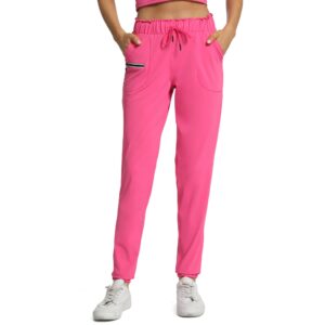 haowind joggers for women with pockets elastic waist workout sport gym pants comfy lounge yoga running pants(hot pink xl)