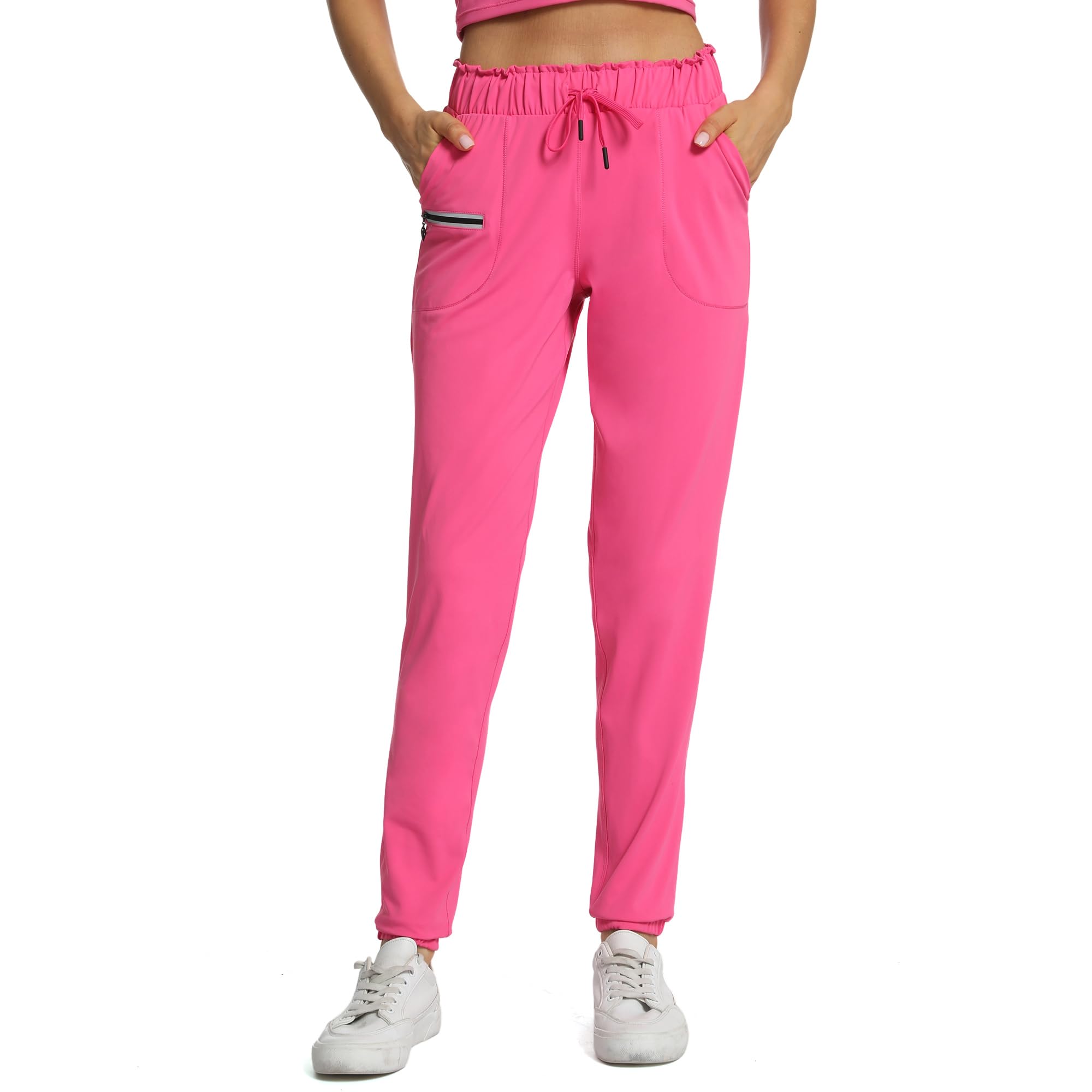 Haowind Joggers for Women with Pockets Elastic Waist Workout Sport Gym Pants Comfy Lounge Yoga Running Pants(Hot Pink XL)