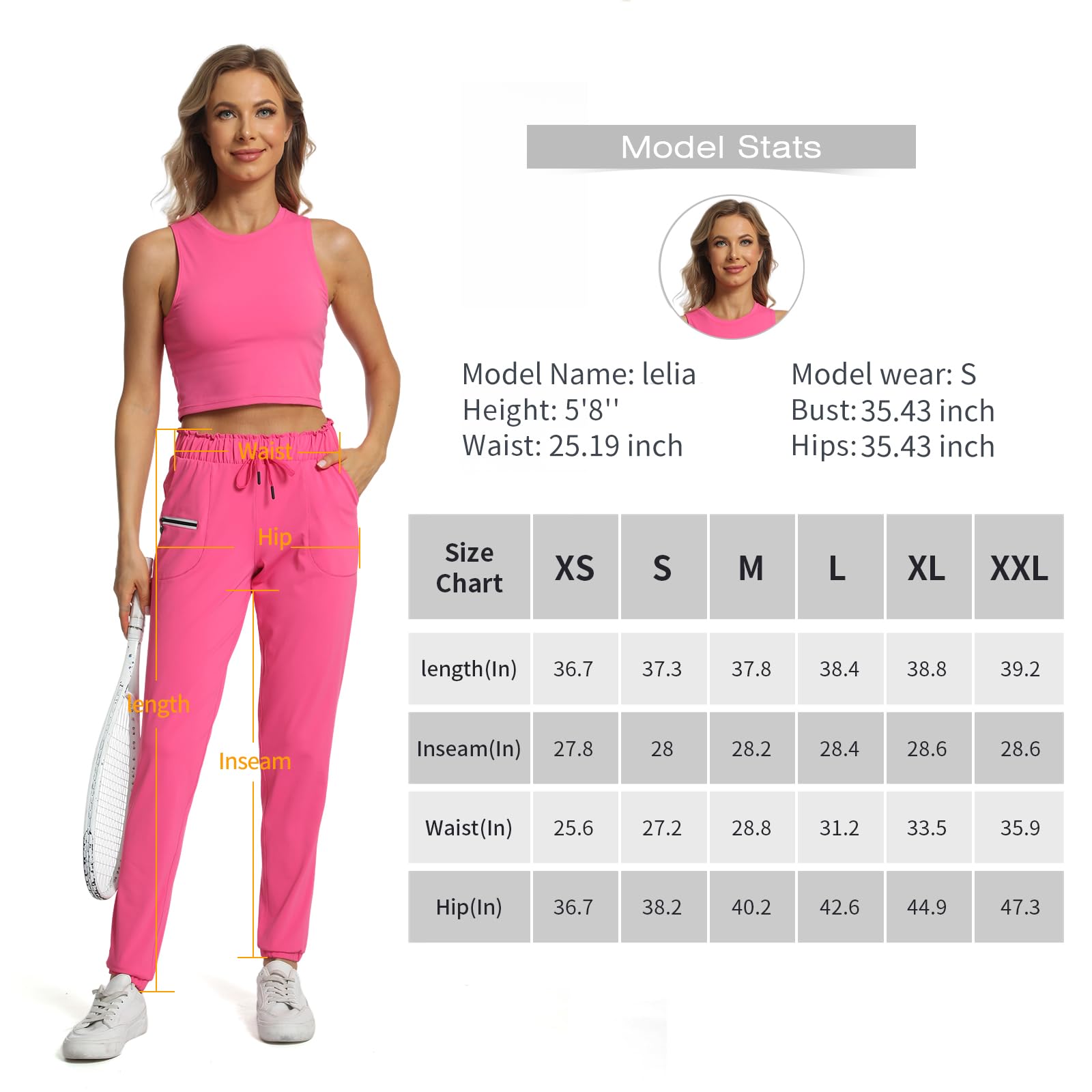 Haowind Joggers for Women with Pockets Elastic Waist Workout Sport Gym Pants Comfy Lounge Yoga Running Pants(Hot Pink XL)