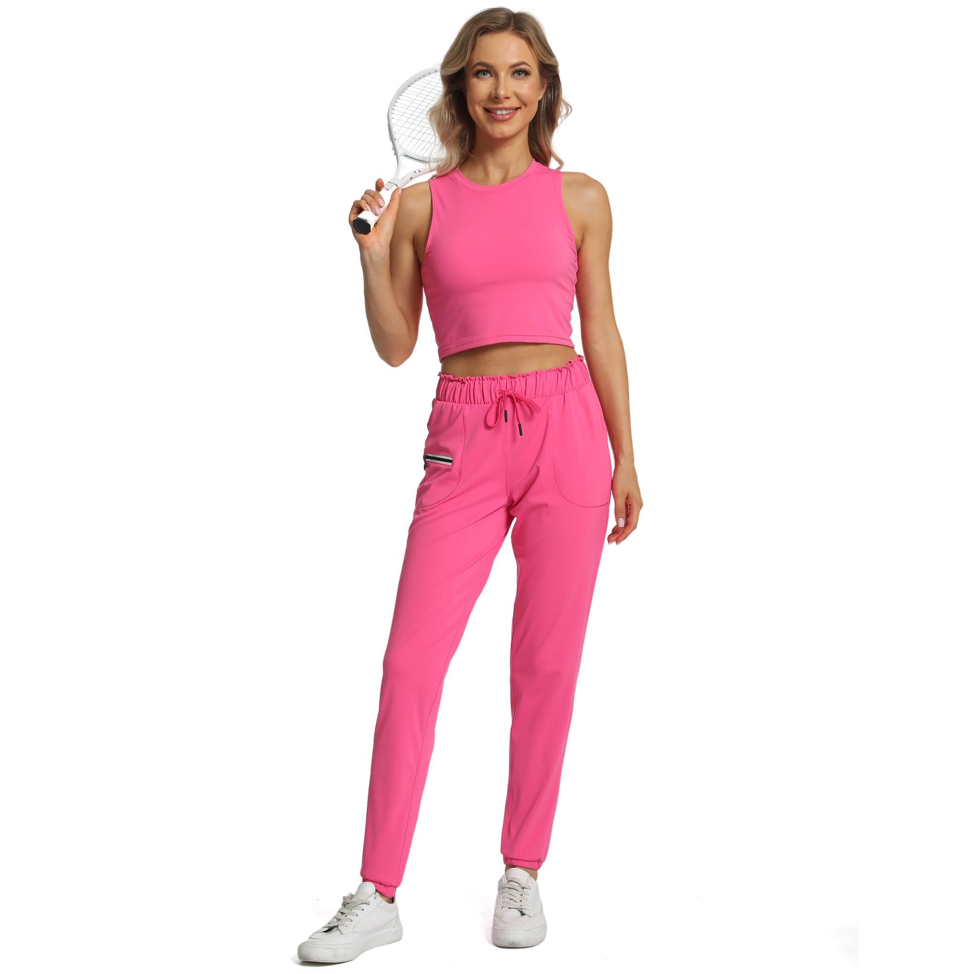 Haowind Joggers for Women with Pockets Elastic Waist Workout Sport Gym Pants Comfy Lounge Yoga Running Pants(Hot Pink XL)