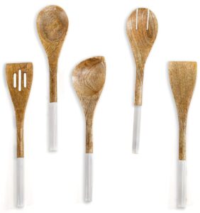 the art box wooden cooking spoon utensils set of 5 - kitchen serving tools non-stick cookware12 inch wooden fork, corner spoon, slotted turner, spoon, spatula for baking, bpa free, white