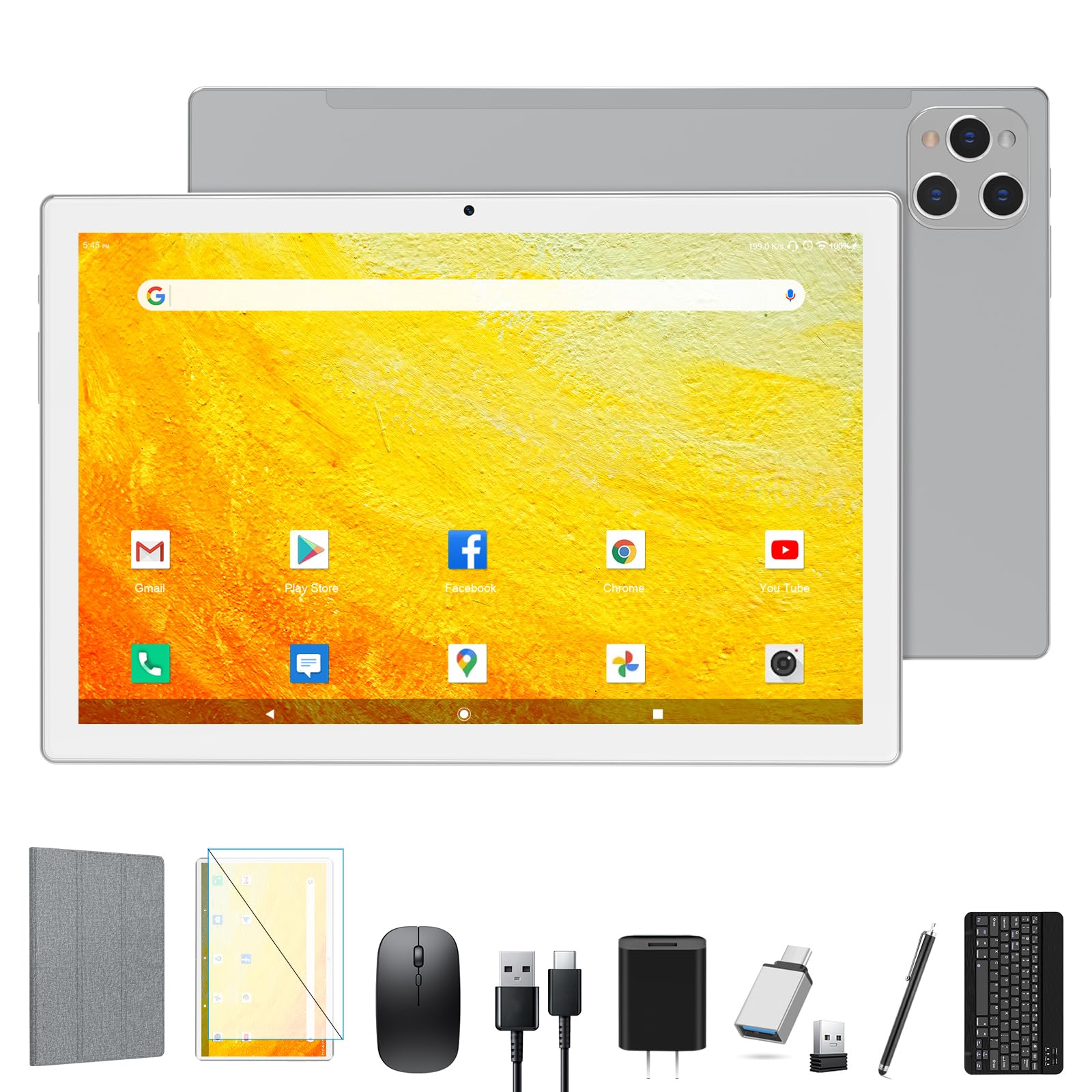 Tablet 2024 Newest Android 12 Tablet 128GB + 16GB (8+8 Expand) Large Storage, 2 in 1 Tablet with Keyboard, Octa-Core Processor, Tablet 10 Inch Screen, 5G WIFI Tablet Bluetooth/Mouse/Case/13MP Camera