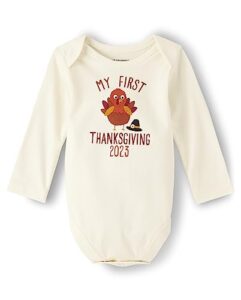 the children's place unisex-baby and newborn long sleeve graphic bodysuit my first thanksgiving 0-3 months