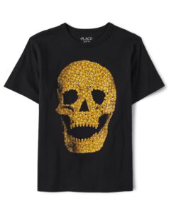 the childrens place boys' all holidays short sleeve graphic t-shirts, halloween candy skull, medium