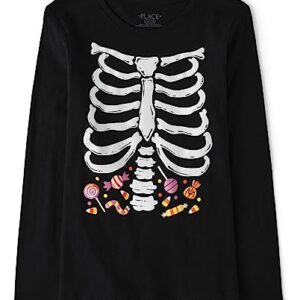 The Children's Place Girls' All Holidays Long Sleeve Graphic T-Shirts, Halloween Skeleton Candy-Glow, Medium