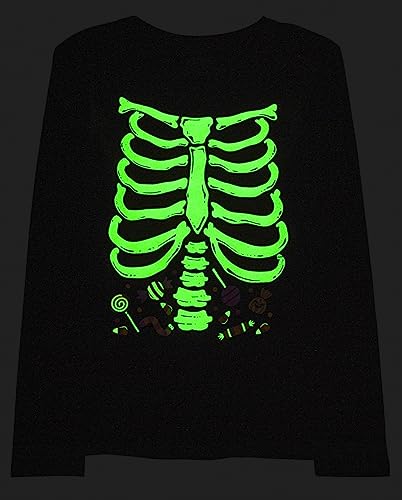 The Children's Place Girls' All Holidays Long Sleeve Graphic T-Shirts, Halloween Skeleton Candy-Glow, Medium