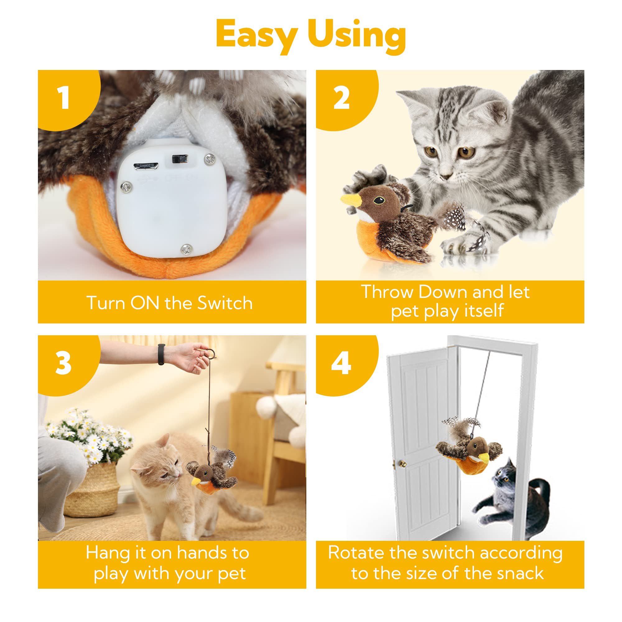 PETFUTURE Cat Toys for Bored Indoor Cats, Cat Bat Wings with Catnip Cats, USB Rechargeable Motion Activated Kitten Toys, Interactive Flapping and Chirping Bird Cat Toy