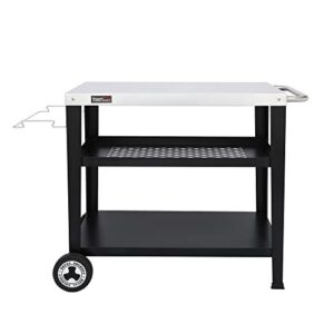 royal gourmet pc3404s rolling dining table with trash bag holder, outdoor garden patio bbq kitchen food prep table cart, 34"l x 20"w stainless steel tabletop, silver & black