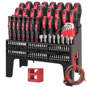 sunhzmckp 124-piece magnetic screwdriver set, includes slotted, phillips, pozidriv, hex, torx and precision screwdriver, ratcheting screwdriver and nut drivers with storage rack