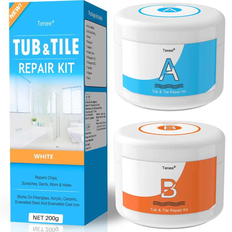 Tub Repair Kit White & Porcelain Repair Kit 3.7 OZ - Bathtub Repair Kit for Cracked Bathtub, Fiberglass Repair Kit with Super Adhesion, Works on Ceramic Sink Repair and Acrylic Bathtub Damage