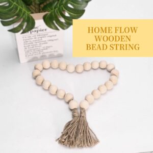 Momiuchear Decorative Wooden Beads 1.6" Diameter Wood Bead Garland with Tassels Boho Decorative Beads Bead Garland Decor for Farmhouse Decor, Coffee Table, Book Stack (Wood)