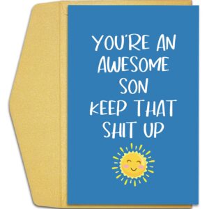 qiliji funny son greeting card, son birthday card, son graduation card, you're an awesome son keep that shit up