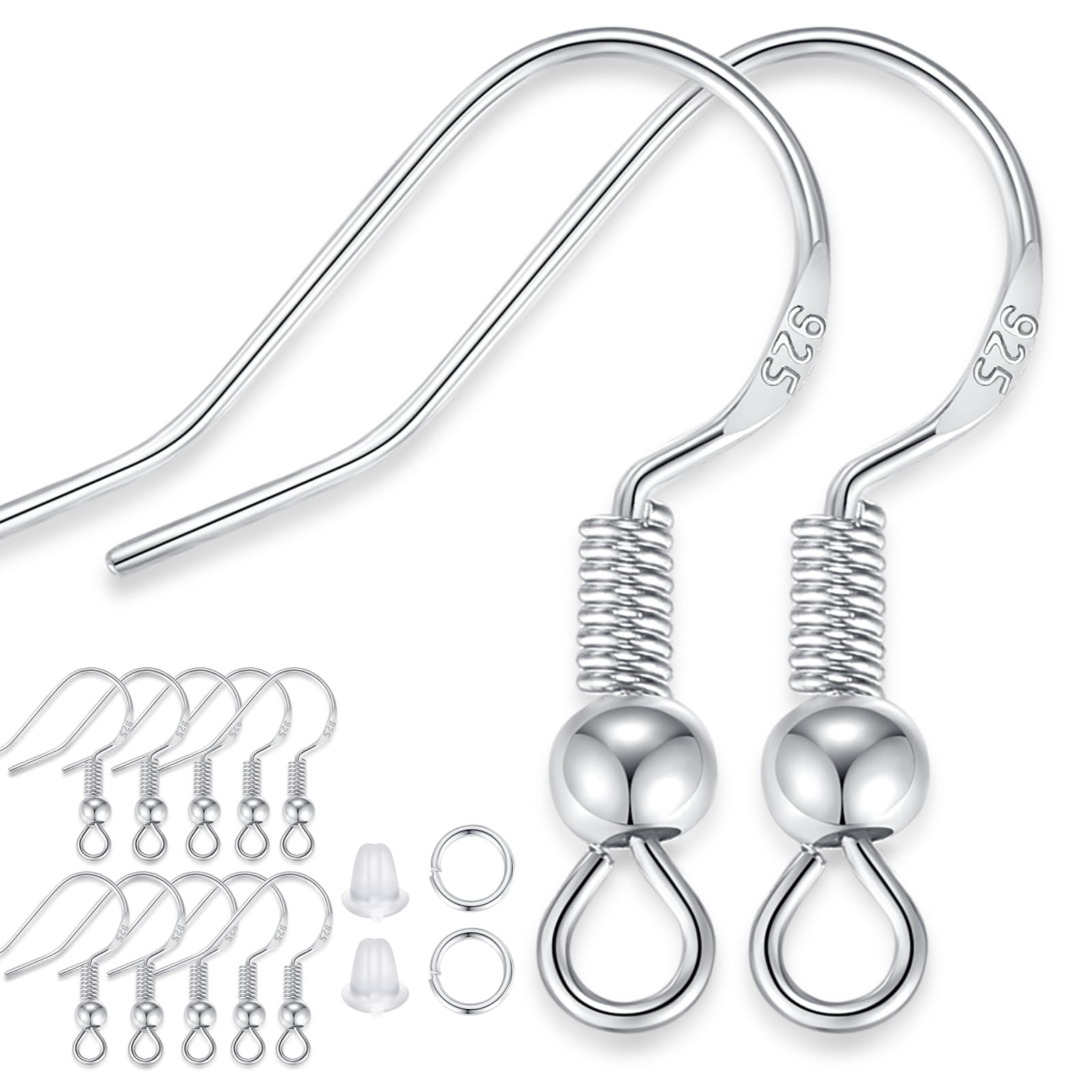 XIANNVXI 925 Silver Earring Hooks 900pcs Earring Hooks for Jewelry Making Hypoallergenic Earring Findings with Jump Rings Earring Backs Earring Making Kit for DIY