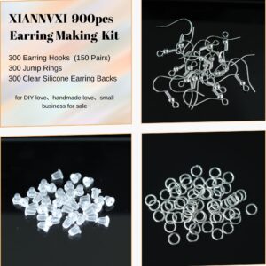 XIANNVXI 925 Silver Earring Hooks 900pcs Earring Hooks for Jewelry Making Hypoallergenic Earring Findings with Jump Rings Earring Backs Earring Making Kit for DIY