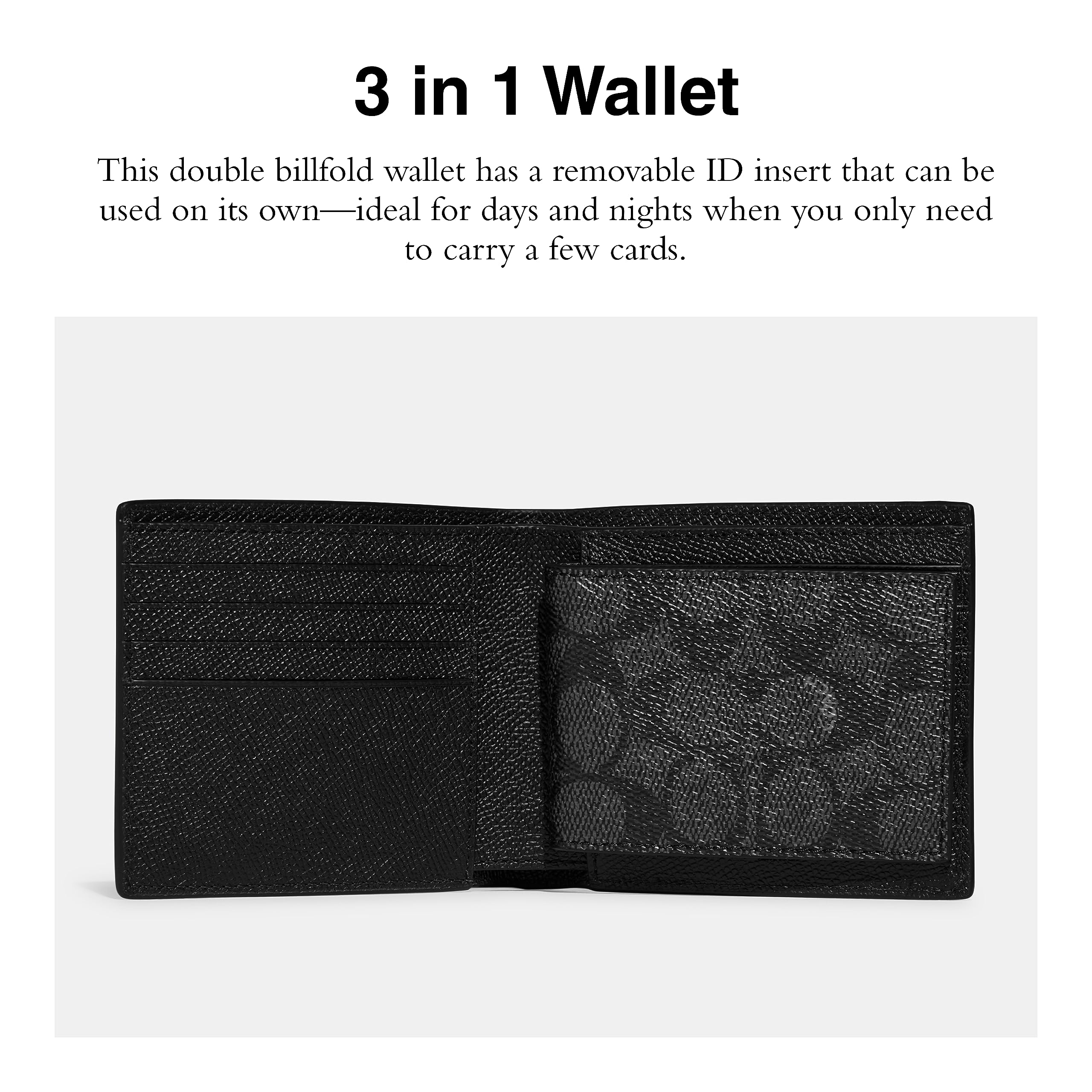 Coach 3-in-1 Wallet in Cross Grain Leather, Black, One Size