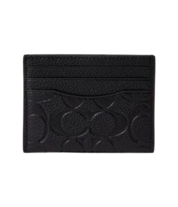 coach flat card case in signature leather, black, one size