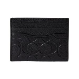 Coach Flat Card Case in Signature Leather, Black, One Size