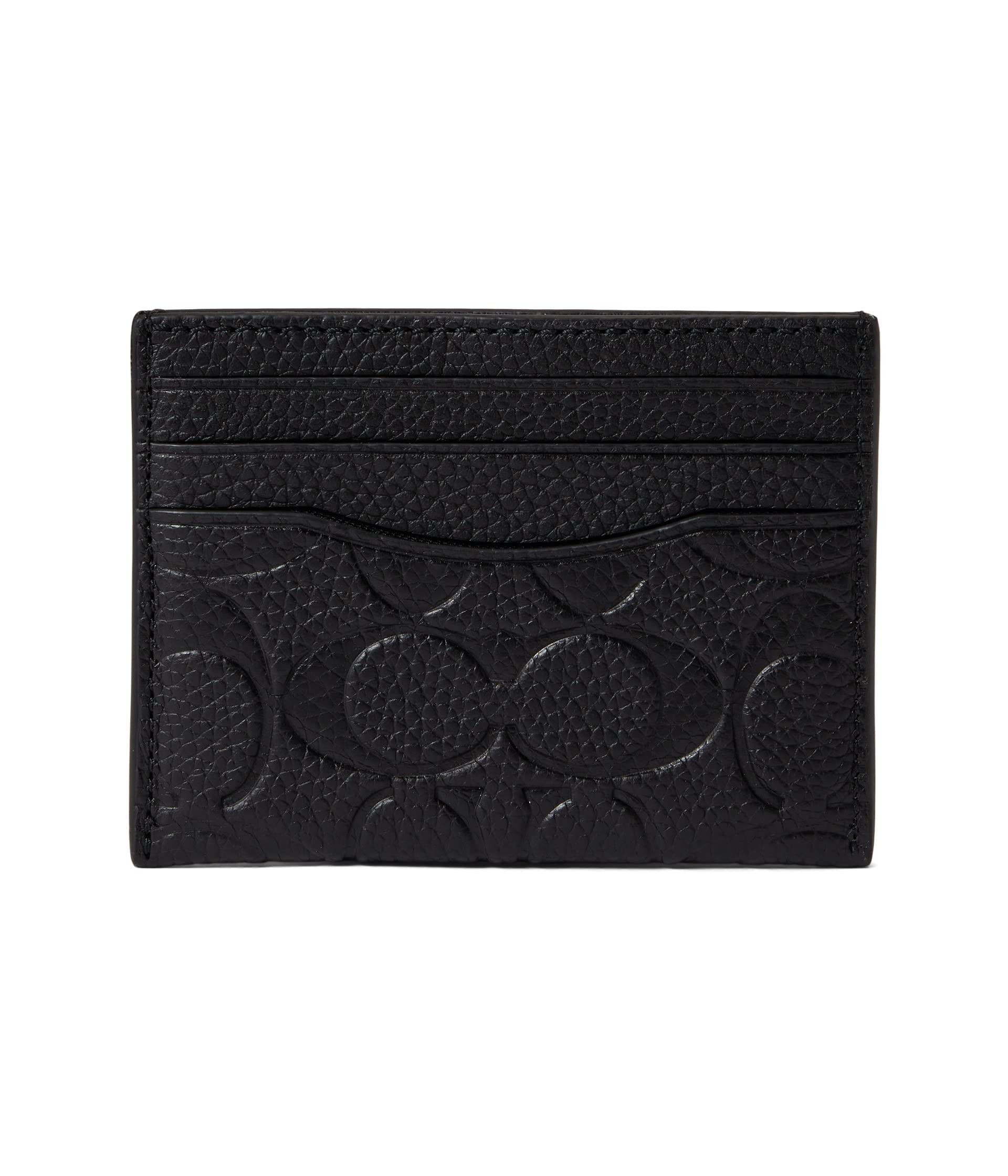 Coach Flat Card Case in Signature Leather, Black, One Size