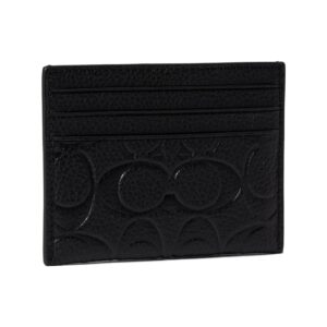 Coach Flat Card Case in Signature Leather, Black, One Size