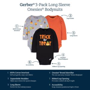 Gerber Baby 3-Pack Holiday Long-Sleeve Onesies, Trick Or Treat, 12 Months