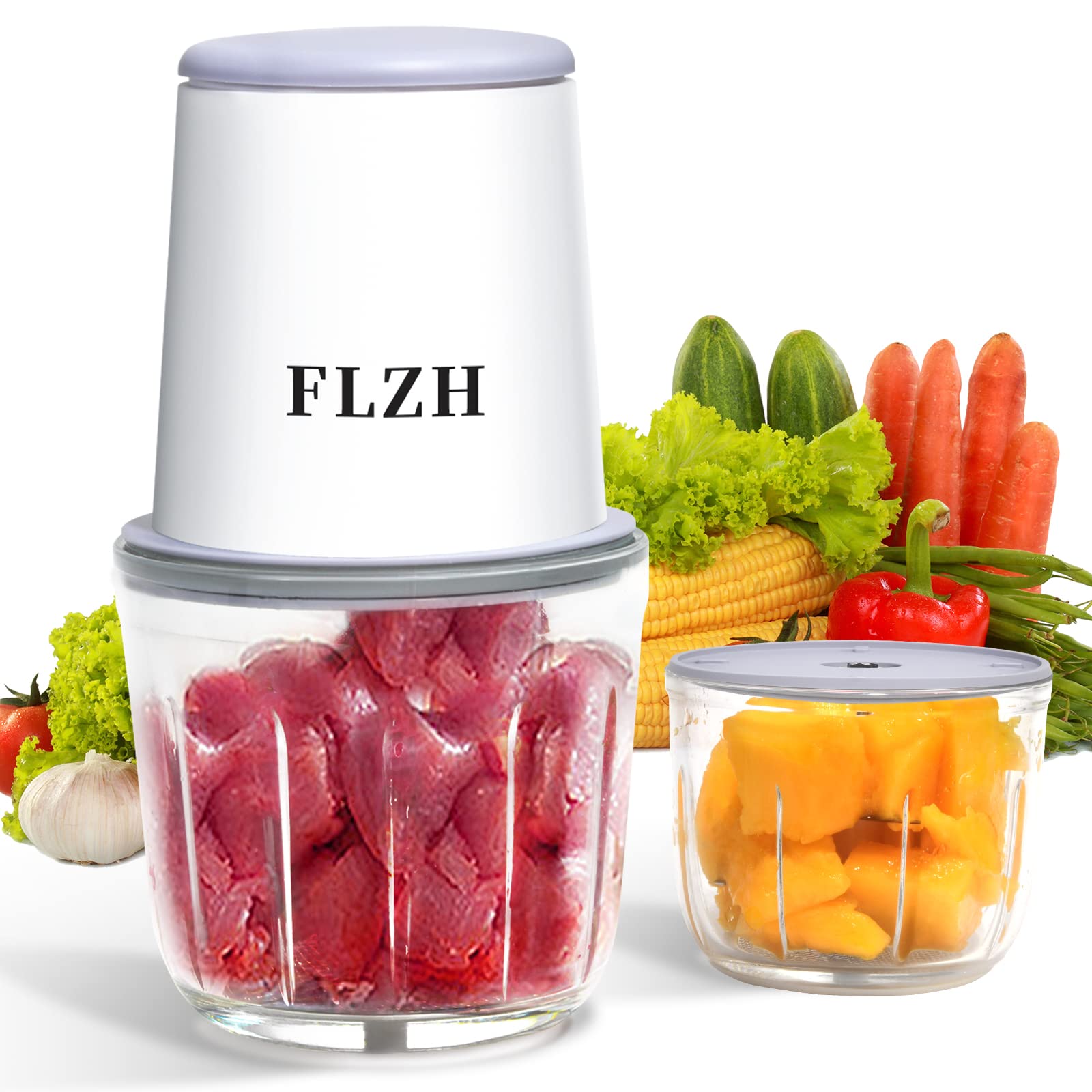 Baby Food Processor,Meat Grinder Electric, Food Processors with Glass Meat Blender Food Chopper for Meat, Vegetables, Fruits and Nuts with 4&6 Sharp Blades,Portable Cordless Electric Mini Food Chopper