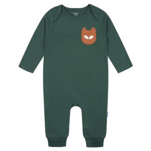 Gerber Baby Boys' 2-Pack Long Sleeve Jumpsuit, Green Fox, Newborn