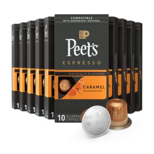 peet's coffee, dark roast espresso capsules, caramel 100 count (10 boxes of 10 espresso pods)