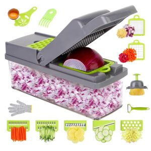 younger-ris vegetable chopper, 15 in 1 chopper vegetable cutter, kitchen pro food chopper slicer dicer with glove, egg veggie chopper with 8 blades, carrots onions garlic fruits chopper with container