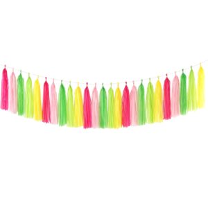 hawaiian-themed pool party-decorations tassel garland - 25pcs tropical jungle aloha birthday streamers,pink rose yellow green summer beach baby shower tassels banner backdrop decor panduola