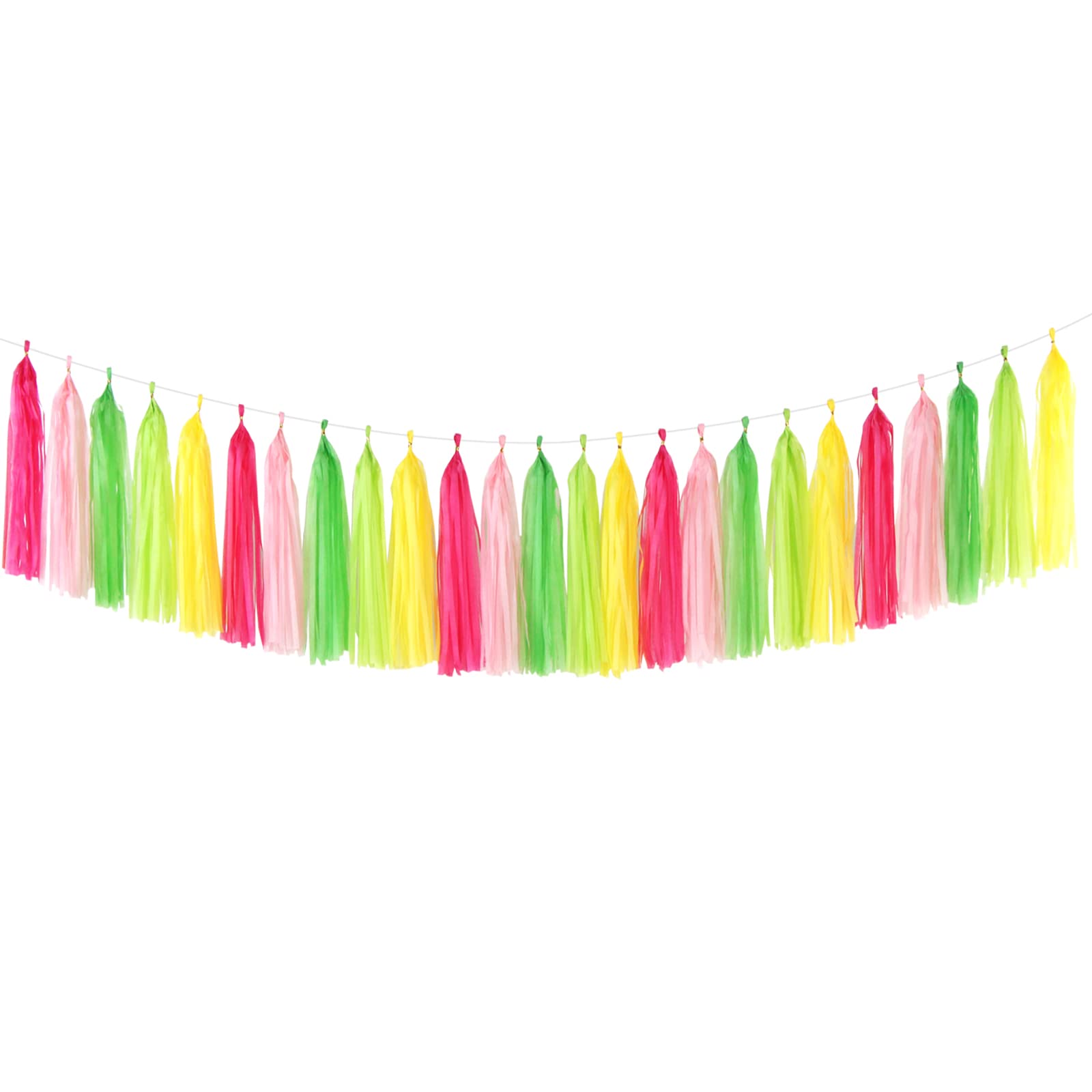 Hawaiian-Themed Pool Party-Decorations Tassel Garland - 25pcs Tropical Jungle Aloha Birthday Streamers,Pink Rose Yellow Green Summer Beach Baby Shower Tassels Banner Backdrop Decor Panduola