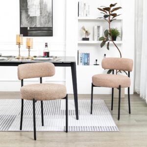 dyhome kitchen chairs mid-century modern dining chairs set of 2, kitchen dining room chairs, boucle upholstered wishbone dining chair, camel color