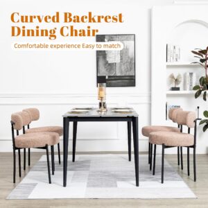 DYHOME Kitchen Chairs Mid-Century Modern Dining Chairs Set of 2, Kitchen Dining Room Chairs, Boucle Upholstered Wishbone Dining Chair, Camel Color