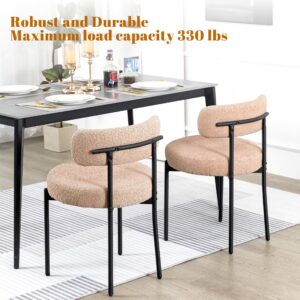 DYHOME Kitchen Chairs Mid-Century Modern Dining Chairs Set of 2, Kitchen Dining Room Chairs, Boucle Upholstered Wishbone Dining Chair, Camel Color