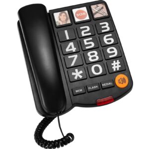 landline phones for seniors, corded phone with photo memory, one-touch dialing, big buttons, flashing alerts, hands-free for hearing impaired(black)