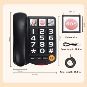 Landline Phones for Seniors, Corded Phone with Photo Memory, One-Touch Dialing, Big Buttons, Flashing Alerts, Hands-Free for Hearing Impaired(Black)