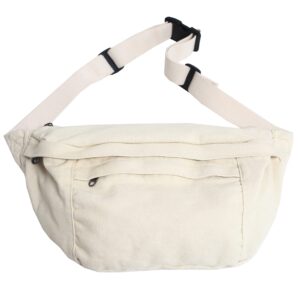 crossbody bag fanny pack for women men, waist pack large chest bag with adjustable strap for workout travel sports running(off white)