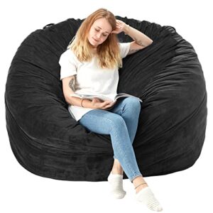 homguava bean bag chair: 6' bean bags with memory foam filled, large beanbag chairs soft sofa with dutch velet cover (black, 6ft)