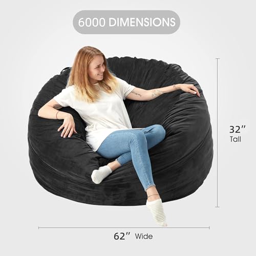 Homguava Bean Bag Chair: 6' Bean Bags with Memory Foam Filled, Large Beanbag Chairs Soft Sofa with Dutch Velet Cover (Black, 6FT)