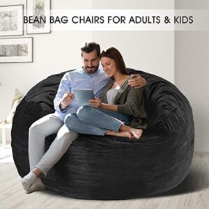 Homguava Bean Bag Chair: 6' Bean Bags with Memory Foam Filled, Large Beanbag Chairs Soft Sofa with Dutch Velet Cover (Black, 6FT)