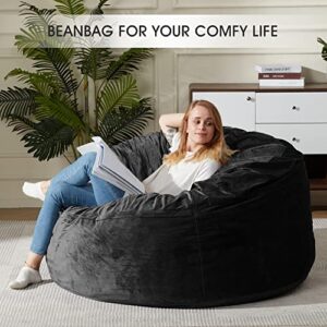 Homguava Bean Bag Chair: 6' Bean Bags with Memory Foam Filled, Large Beanbag Chairs Soft Sofa with Dutch Velet Cover (Black, 6FT)