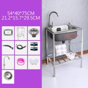 Stainless Steel Single Bowl Kitchen Sink with Stand Free Standing Commercial Restaurant Utility Washing Station Hand Basin Sink Set with Hot Cold Faucet for Laundry Backyard Garage Outdoor (Color : H