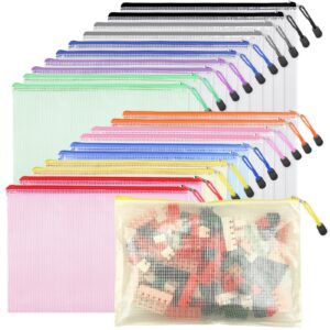 eoout 20pcs mesh zipper pouch bags, a4 size bags for organizing, zipper pouches for travel and block game, 10 assorted color waterproof zipper bags for classroom school and storage