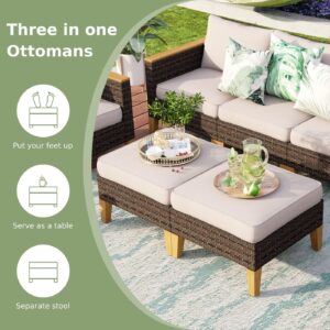 MFSTUDIO 7 Piece Wicker Patio Furniture Set, 2 x Single Chair, 2 x Ottoman, 3-Seat Sofa, All-Weather Outdoor PE Rattan Patio Conversation Set for Garden, Backyard(Beige Cushions)